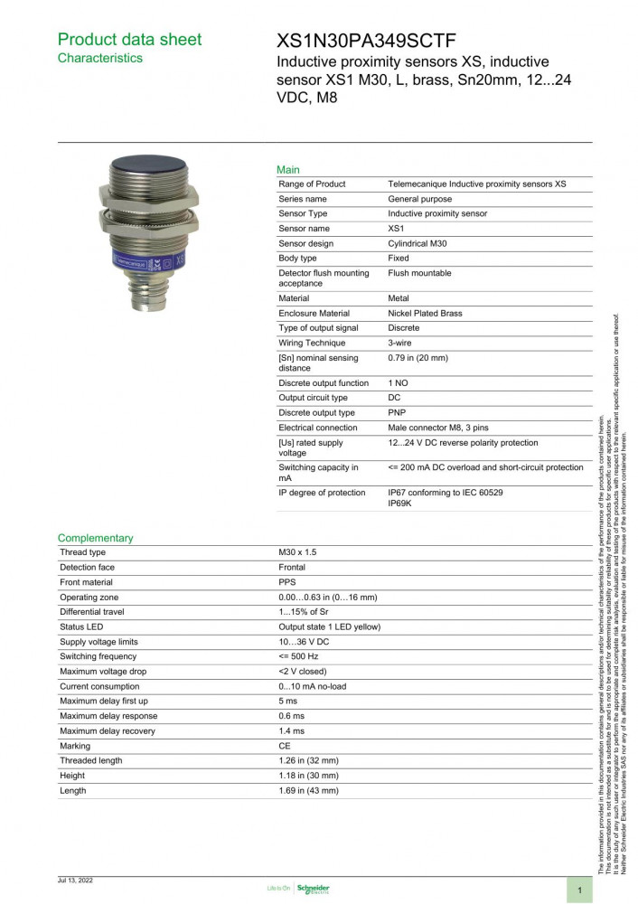 XS1N30PA349SCTF technical document page 1