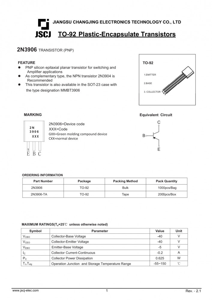 2N3906-TA datasheet page 1