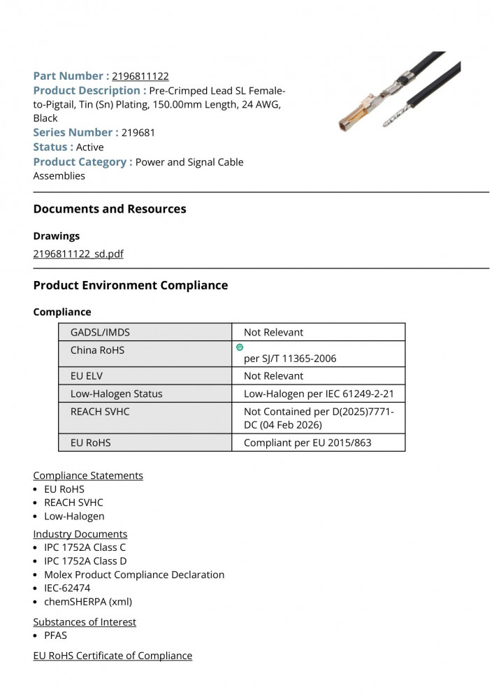MOLEX 2196811122 drawing page 1