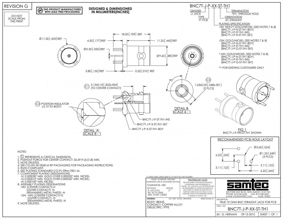 Samtec BNC7T-J-P-HN-ST-TH1 technical drawing