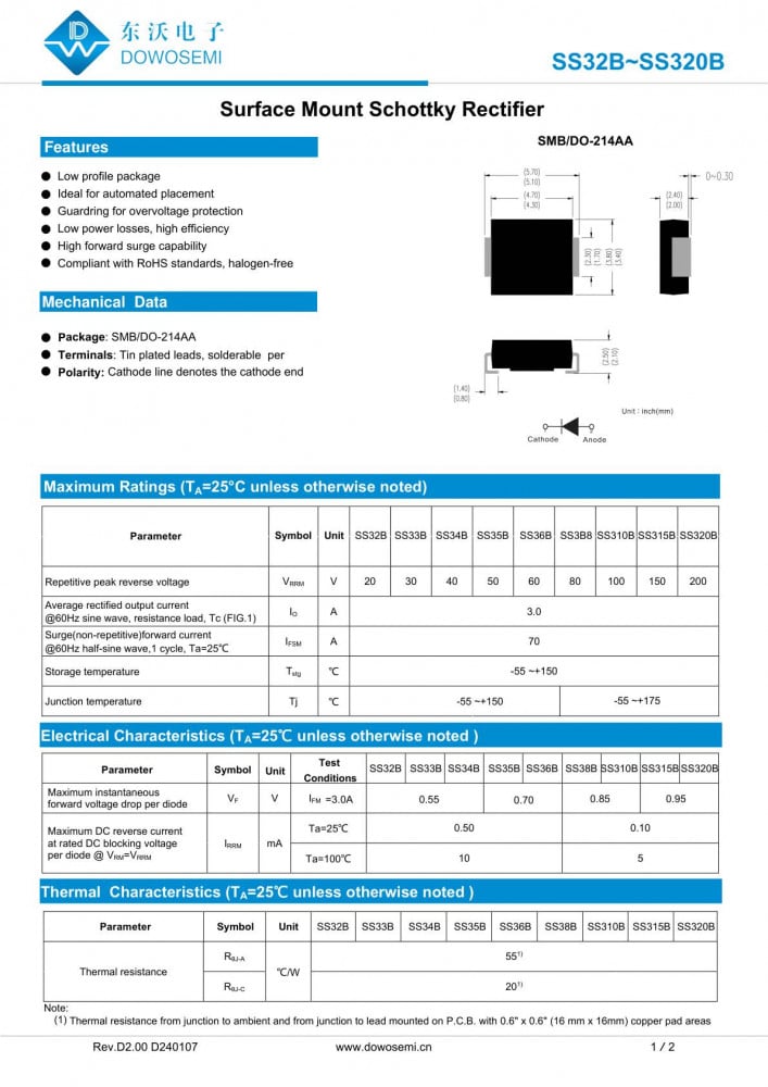 DOWO SS36B datasheet page 1