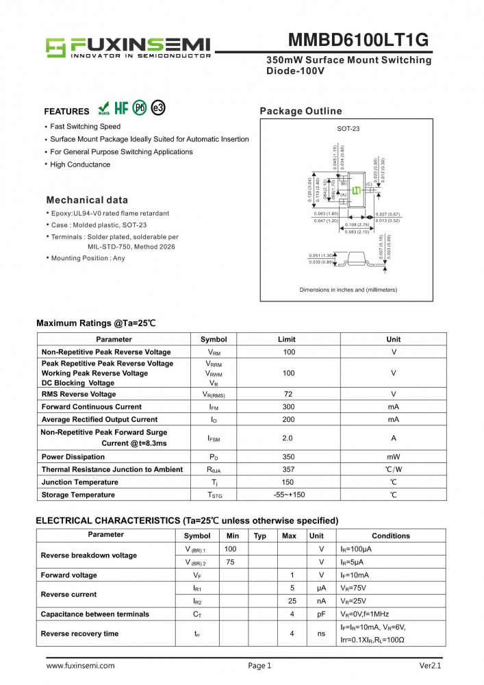 MMBD6100LT1G datasheet page 1