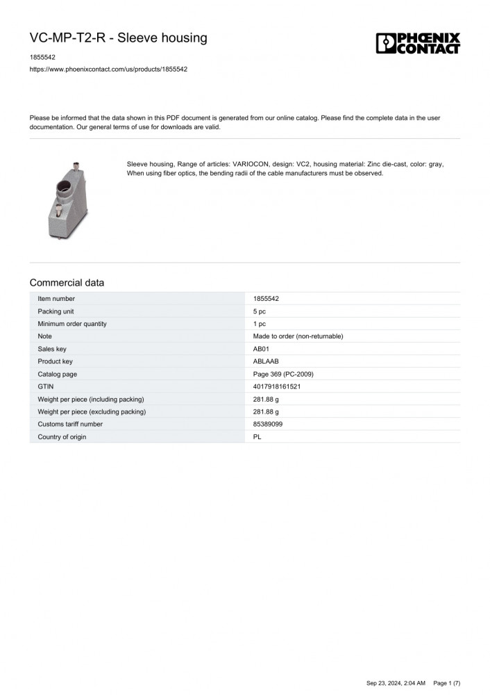 Phoenix Contact 1855542 product document page 1