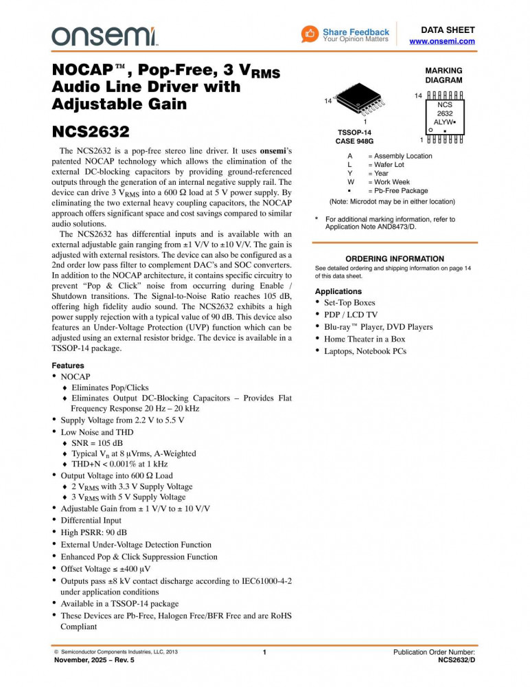 NCS2632 datasheet page 1
