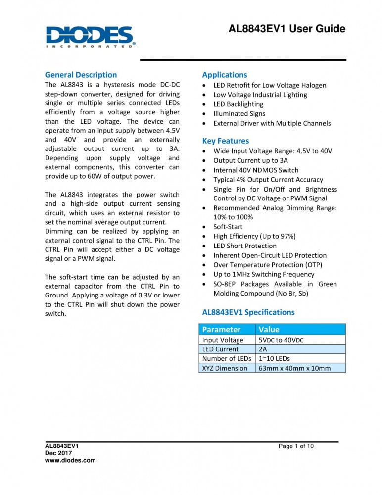 AL8843EV1 document page 1