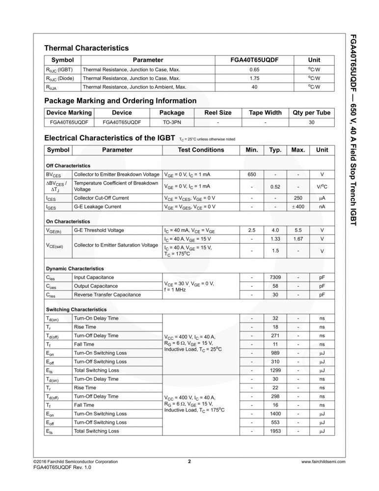FGA40T65UQDF datasheet page 3