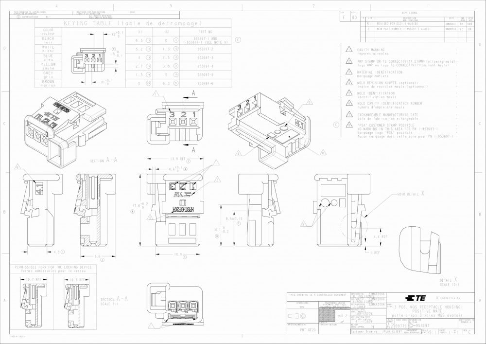 TE Connectivity 953697-3 controlled drawing preview