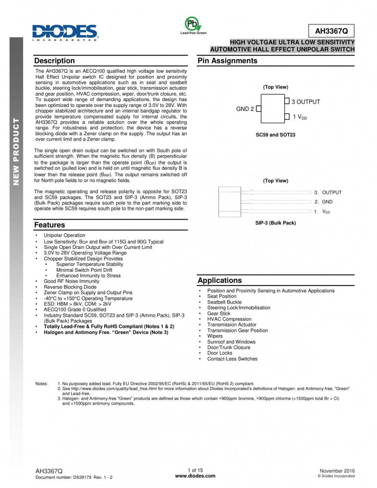 AH3367Q datasheet page 1
