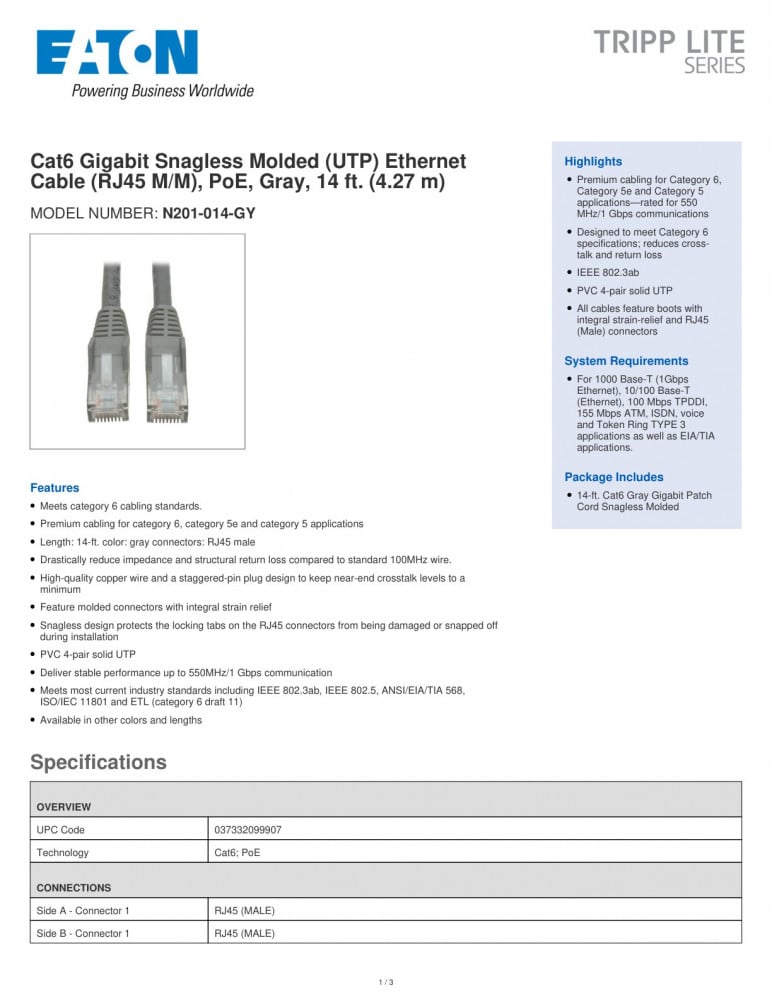 N201-014-GY technical document page 1