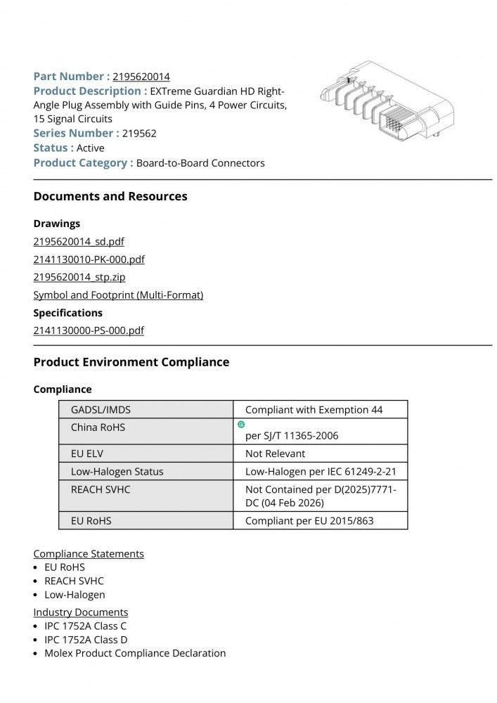 MOLEX 2195620014 document image 1