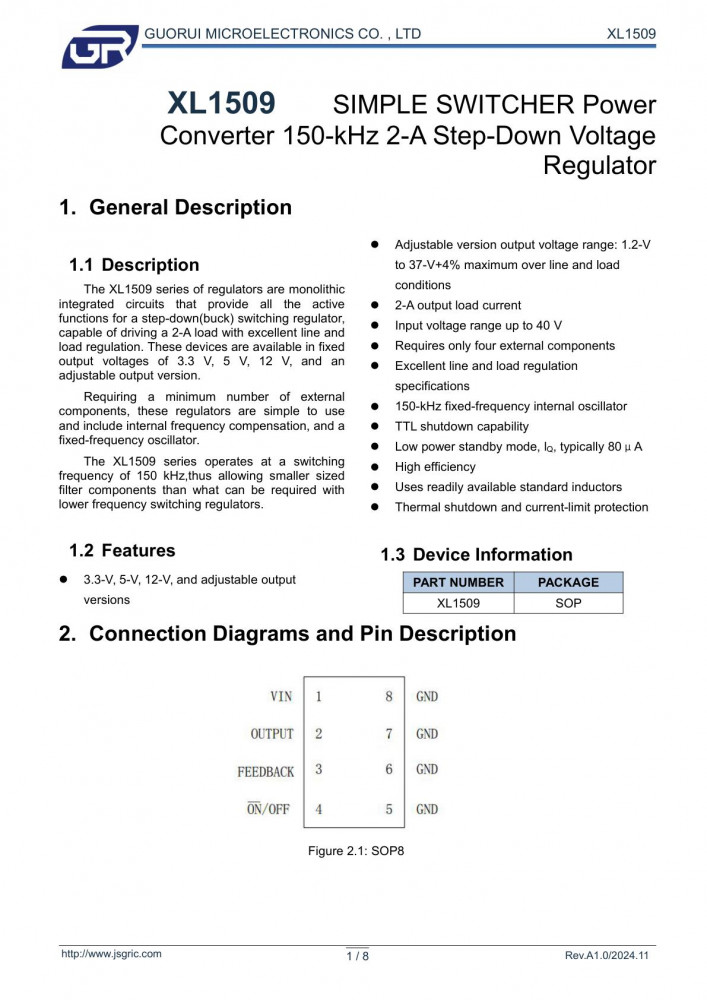 XL1509 datasheet page 1