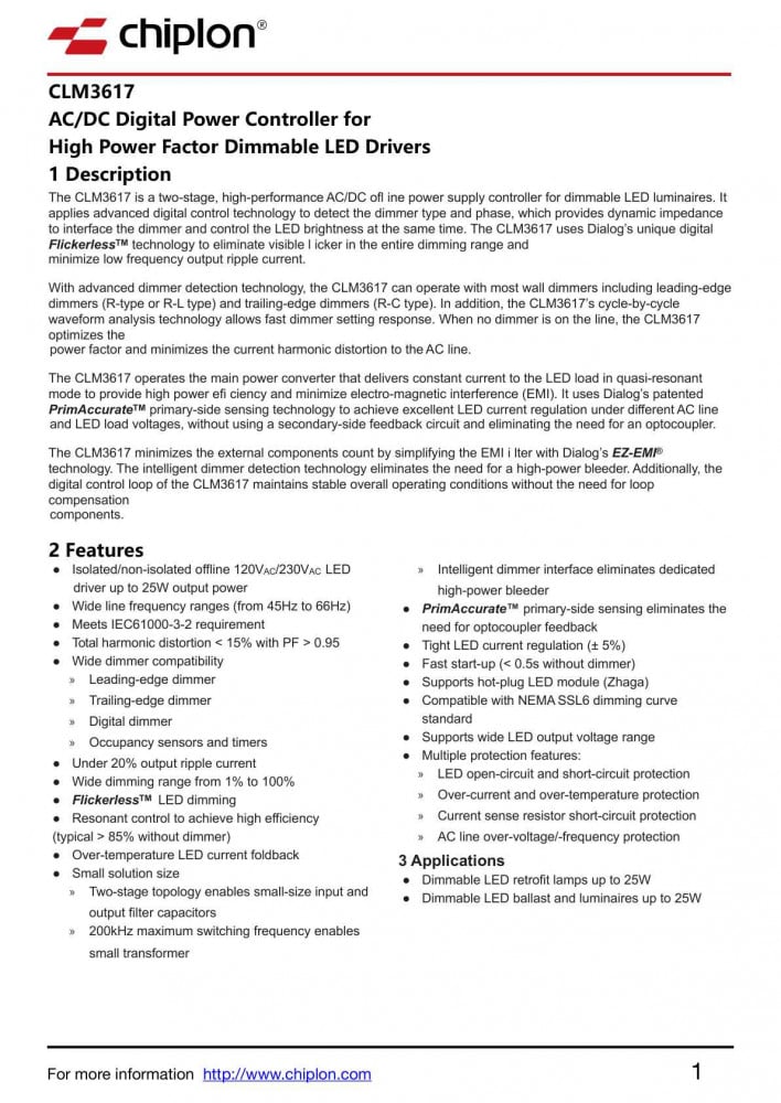CLM3617 datasheet page 1
