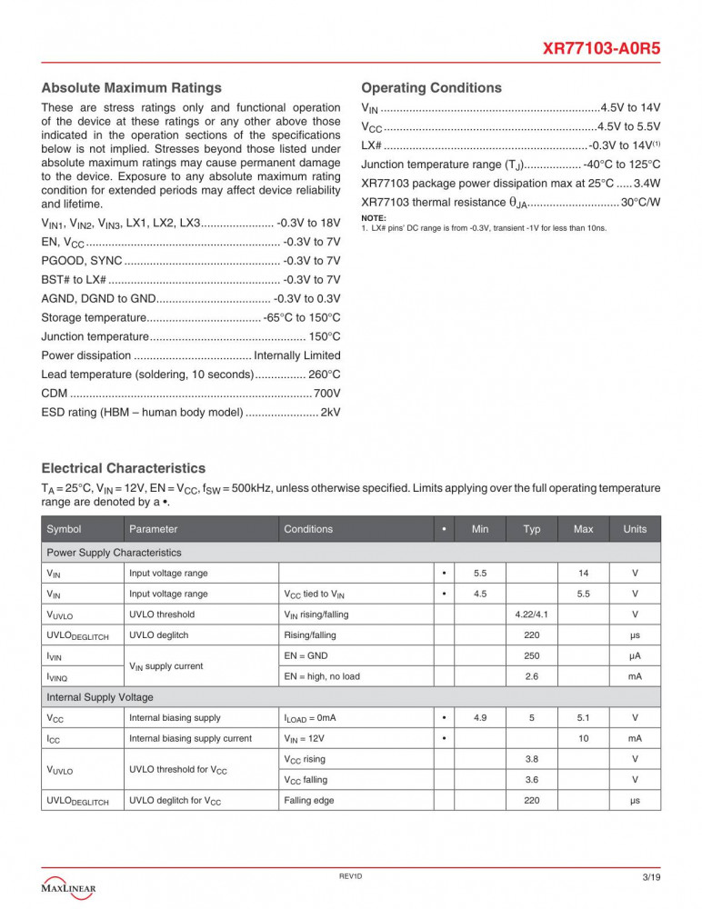 XR77103ELBTR-A0R5 datasheet page 3