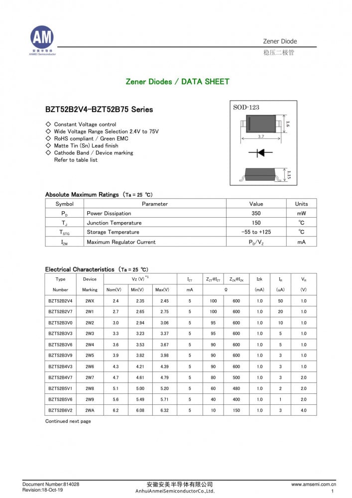 amsem BZT52 series datasheet page 1