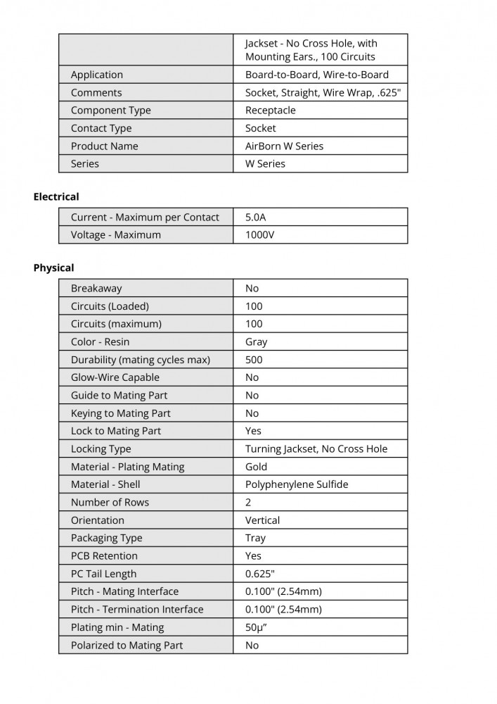 WTB100SAW40JTB technical document page 2