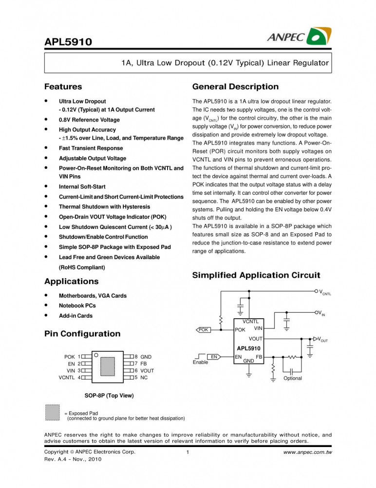 APL5910 datasheet page 1
