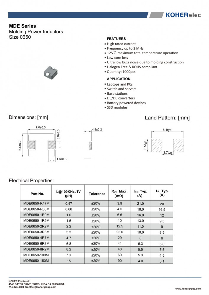 KOHERelec MDE0650 series datasheet page 1