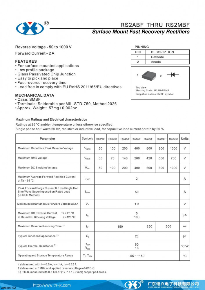 JUXING RS2MBF datasheet page 1