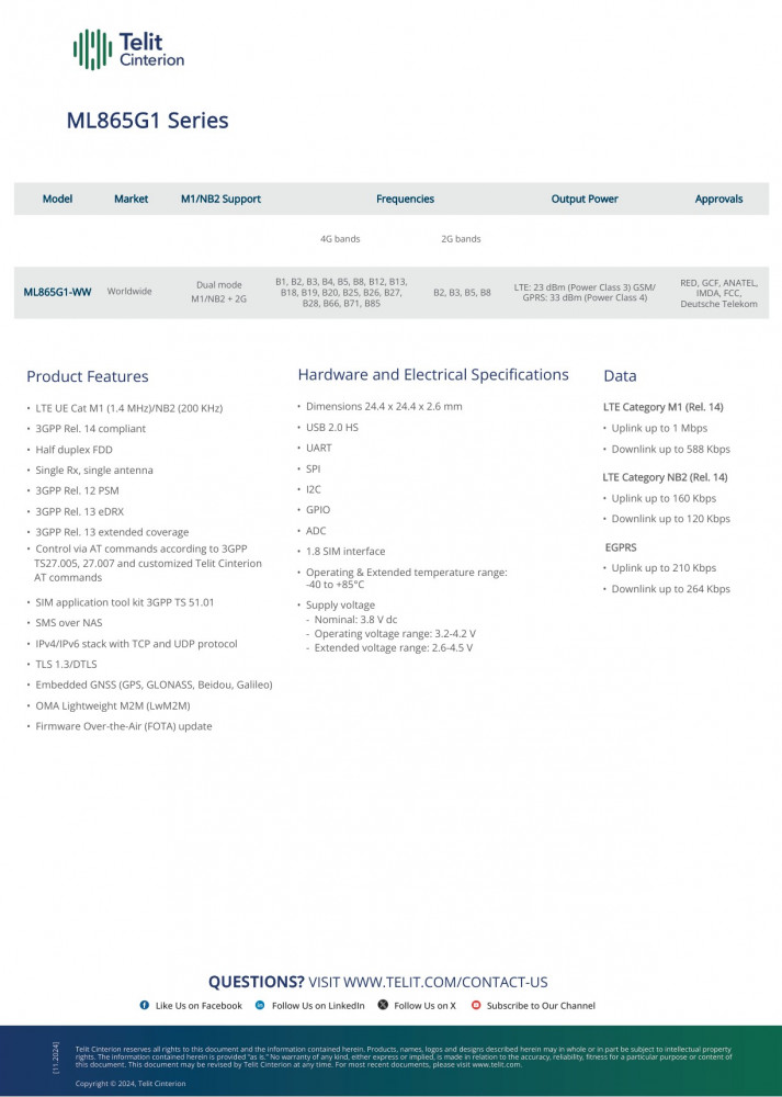ML865G1 product document page 2