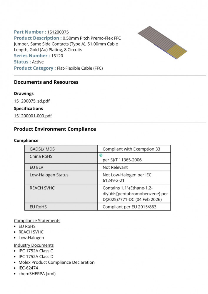 MOLEX 151200075 document image, page 1