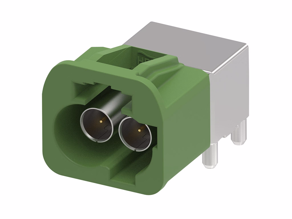High-Speed FAKRA Mini (HFM) Dual Header, 1x2, Right-Angle, Through Hole, Key E, Green, 50 Ohms for sale