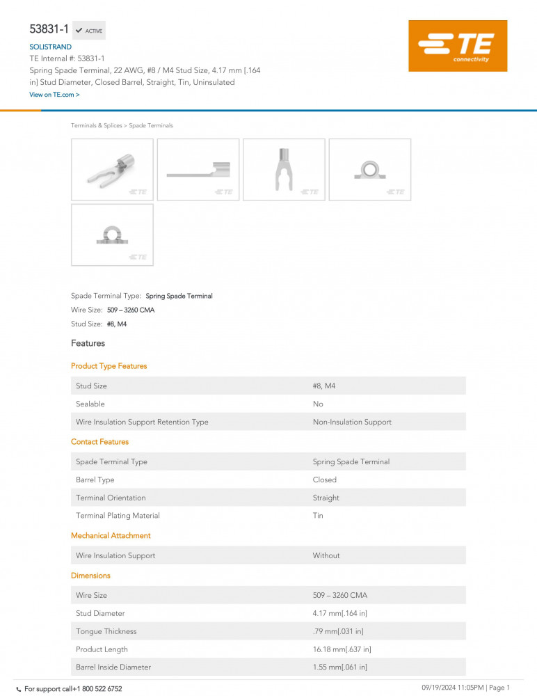 TE Connectivity 53831-1 technical document page 1