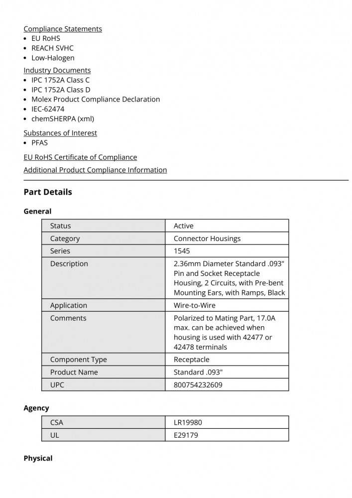 MOLEX .093 Standard Pin and Socket specification page 2