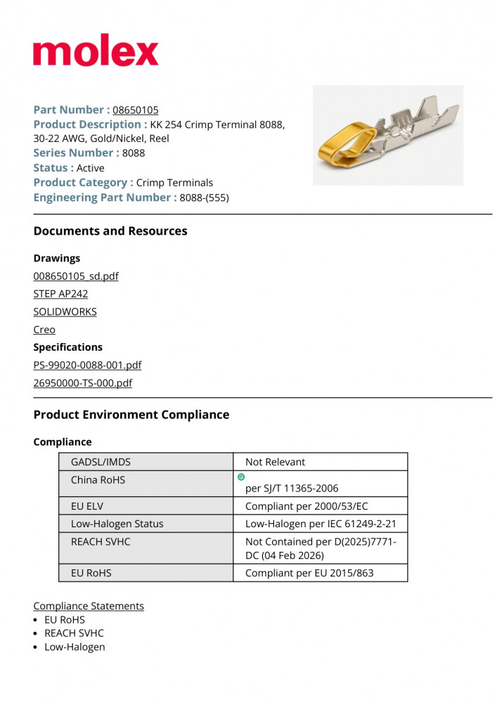 Connector specification document preview, page 1