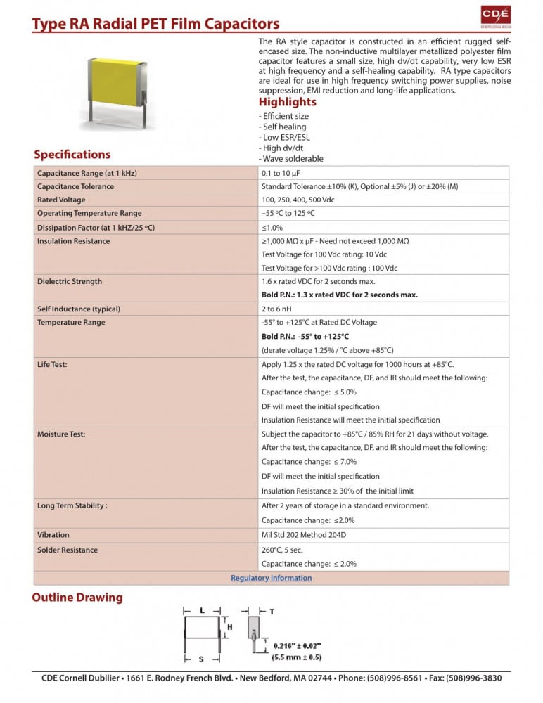 RA series datasheet page 1