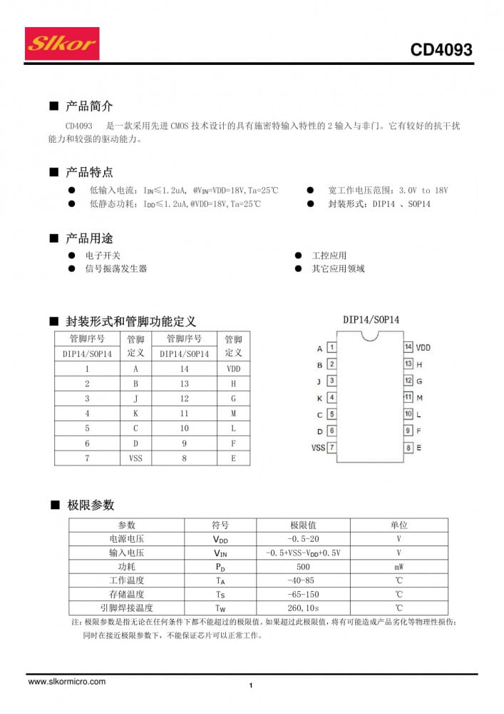 CD4093 datasheet page 1