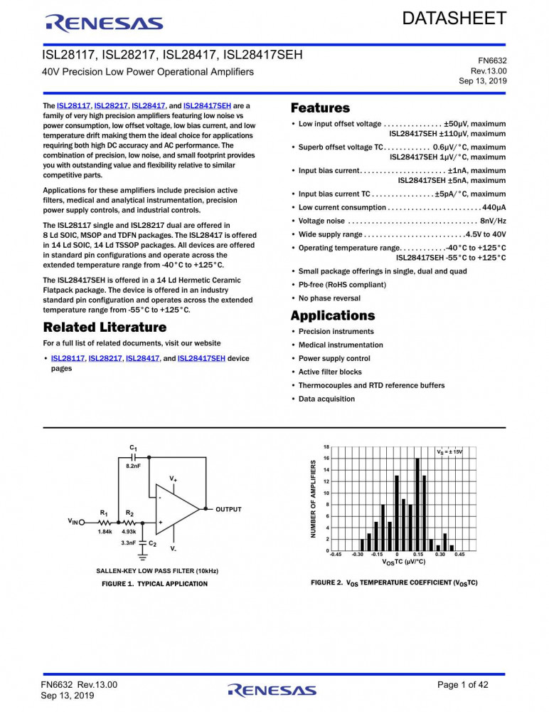 ISL28217 datasheet page 1