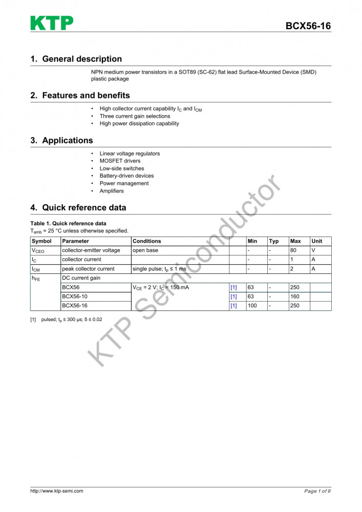 BCX56-16 datasheet page 1