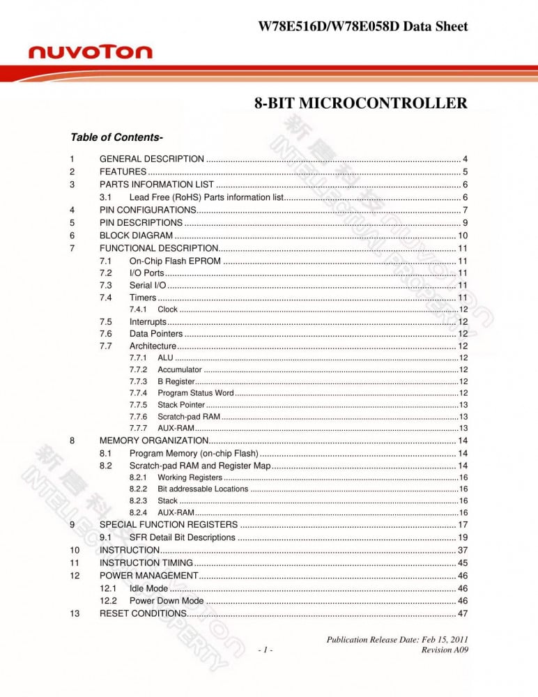 W78E058DPG datasheet page 1