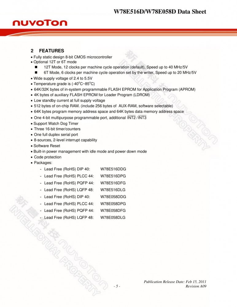 W78E058DPG datasheet page 5