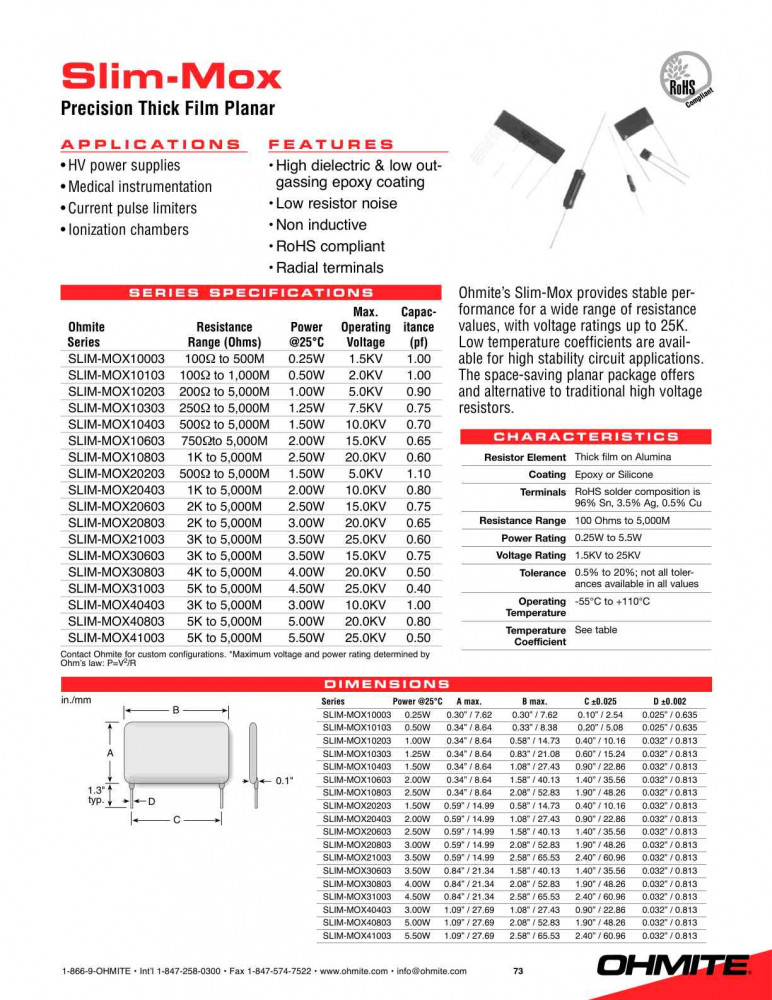 Ohmite Slim-Mox technical document page 1