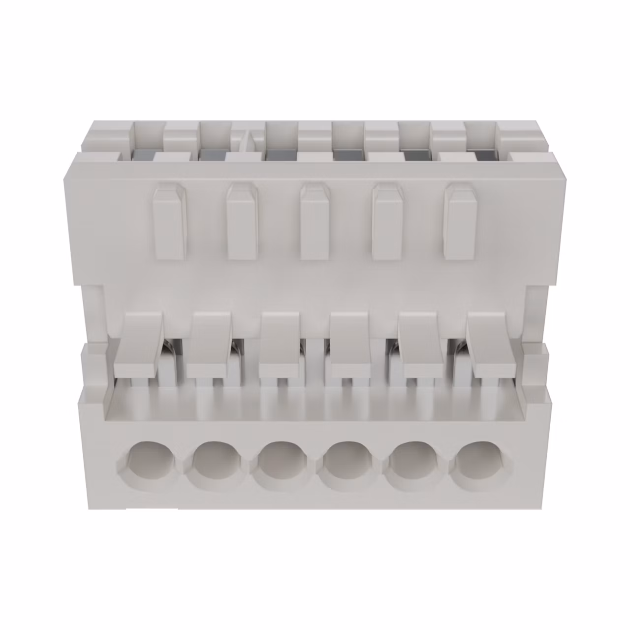 Appli-Mate RAST 2.5 IDT Housing, 2.50mm Pitch, Female, 6 Circuits, Beaded Terminal, Position Keys A & G Removed, Open Endwalls, Polarizing Rib Between Circuits 2 & 3 for sale