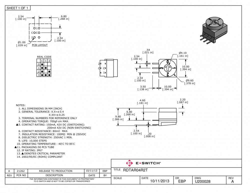 E-Switch RDTAR04R2T official drawing