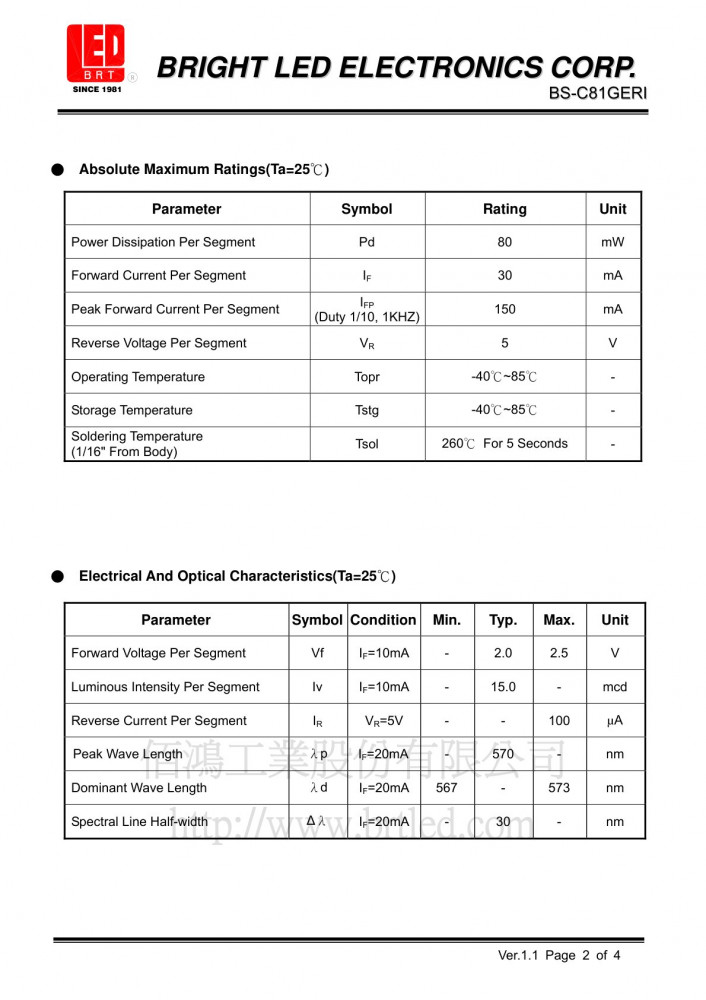 BS-C81GERI datasheet page 2