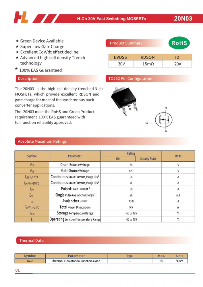 HL 20N03 datasheet page 1