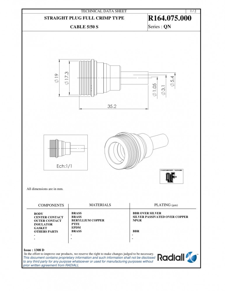 Radiall R164075000 technical datasheet page 1