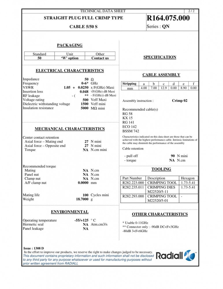 Radiall R164075000 technical datasheet page 2