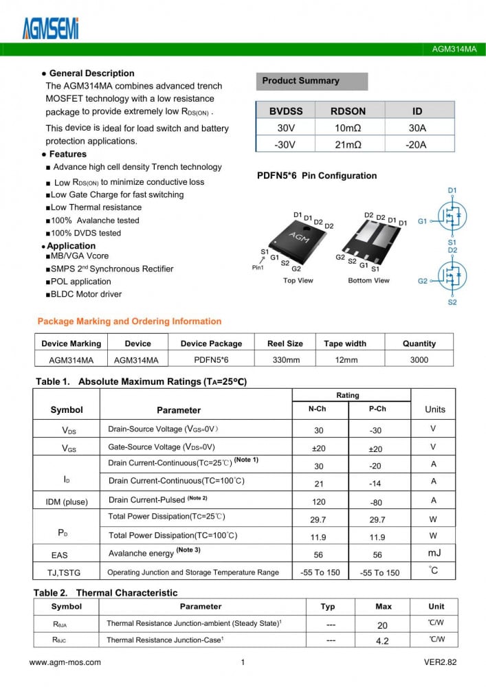 AGM314MA technical document page 1