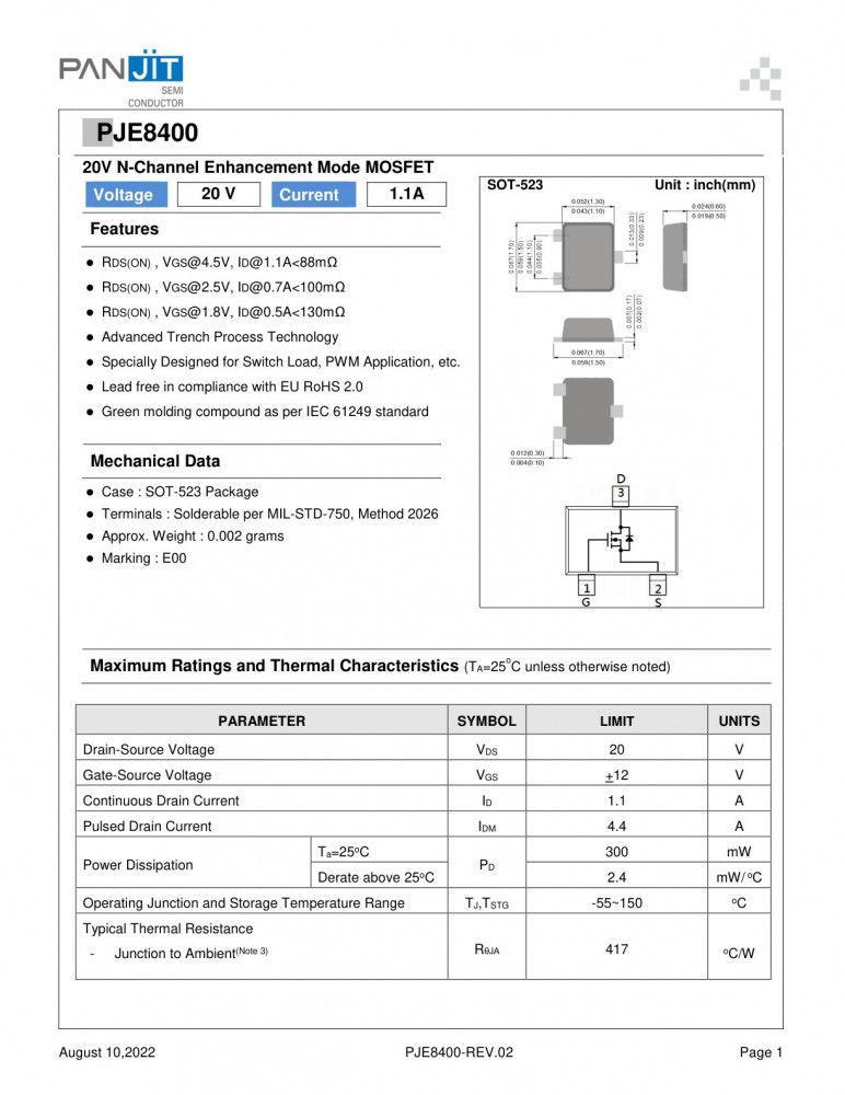 PJE8400 datasheet page 1