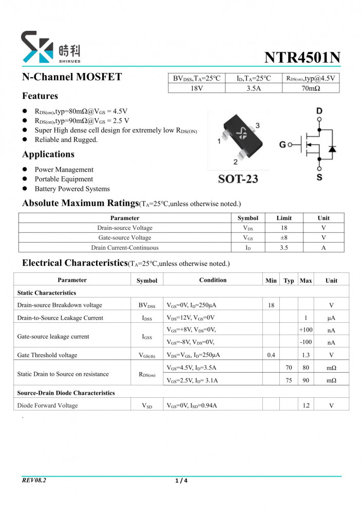 NTR4501N datasheet page 1
