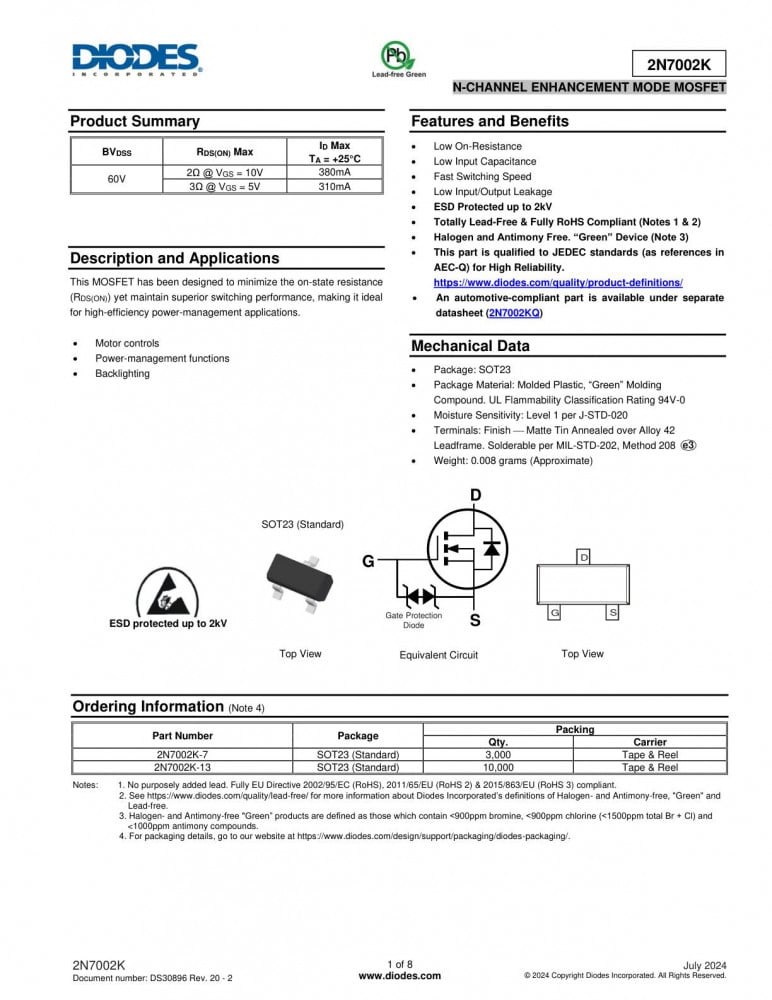 2N7002K-7 datasheet page 1