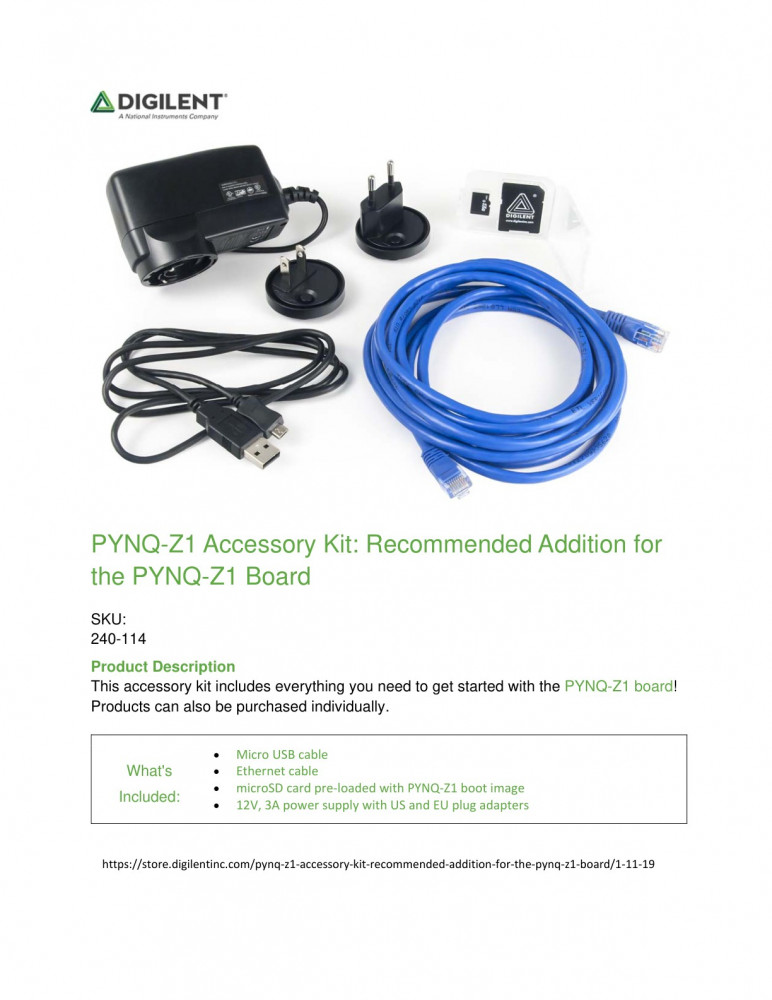 PYNQ-Z1 accessory kit technical document preview