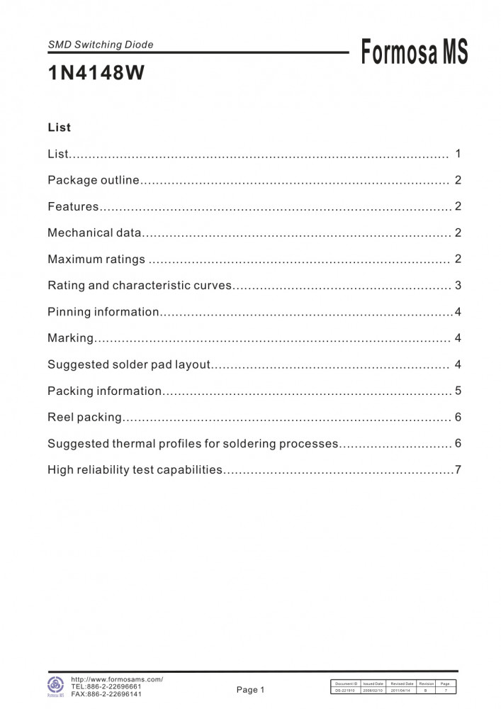 1N4148W datasheet page 1