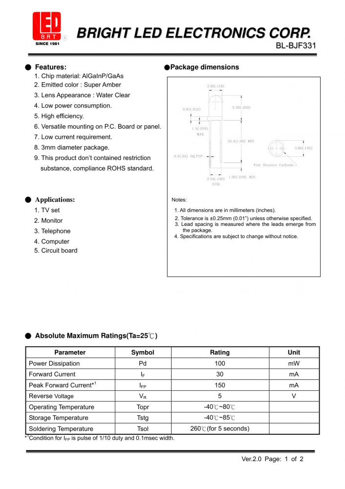 BL-BJF331 technical document, page 1