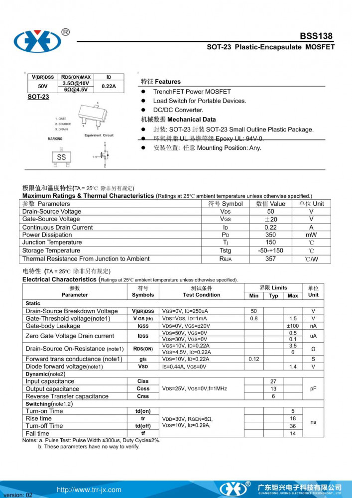 JUXING BSS138 datasheet page 1