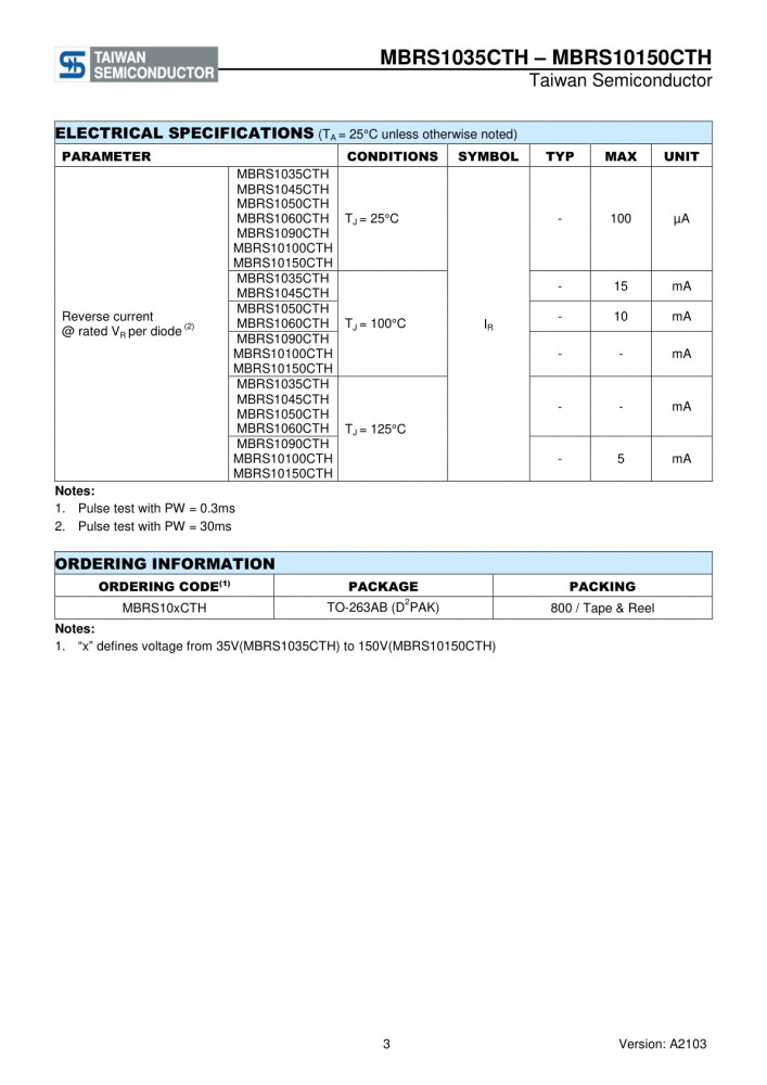 MBRS1045CTH datasheet page 3